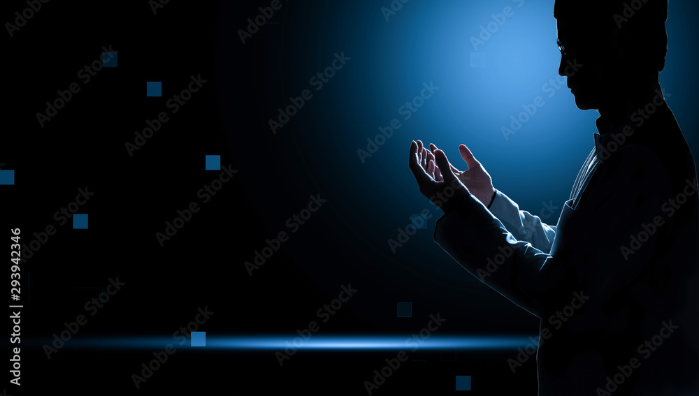 Muslim man with fully traditional dress praying for Allah Stock Photo ...
