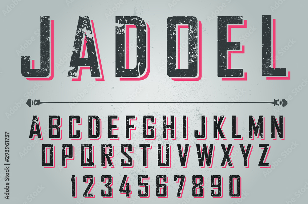 jadoel font vintage, old font style with grunge texture effect Stock ...