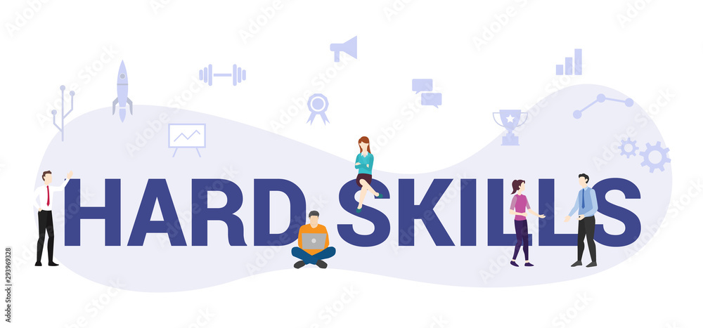 hard skills concept with big word or text and team people with modern ...
