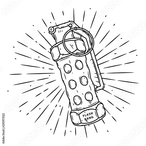 Flash Grenade. Hand drawn vector illustration with a grenade and ...