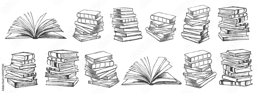 Books. Hand drawn illustration in sketch style. Stock Vector | Adobe Stock