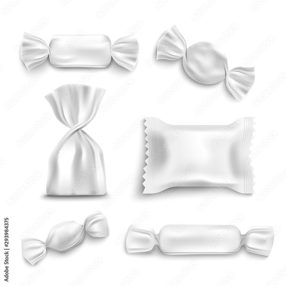 White candy wrapper mockup set isolated on white background, Stock ...