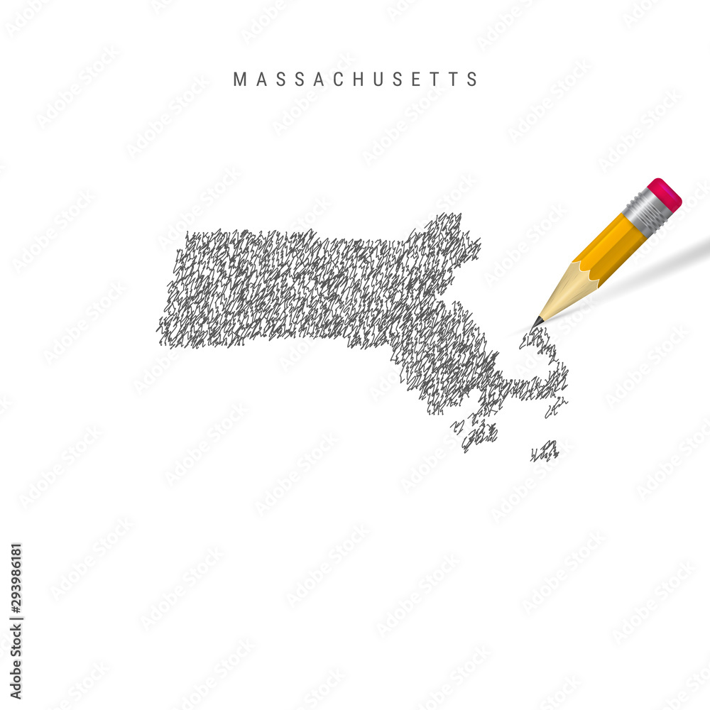 Massachusetts sketch scribble map isolated on white background. Hand ...