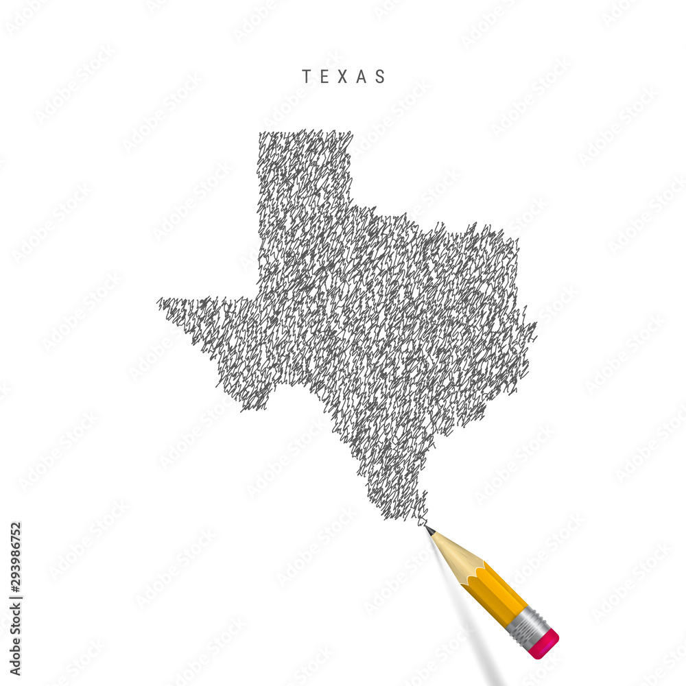 Texas sketch scribble map isolated on white background. Hand drawn ...