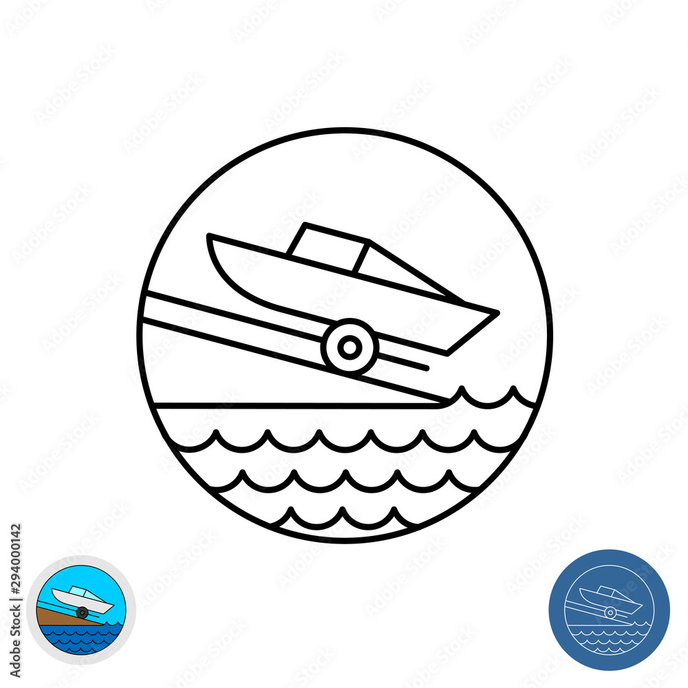 Vetor de Boat ramp outline icon. Motor boat slip round sign. Marina ...