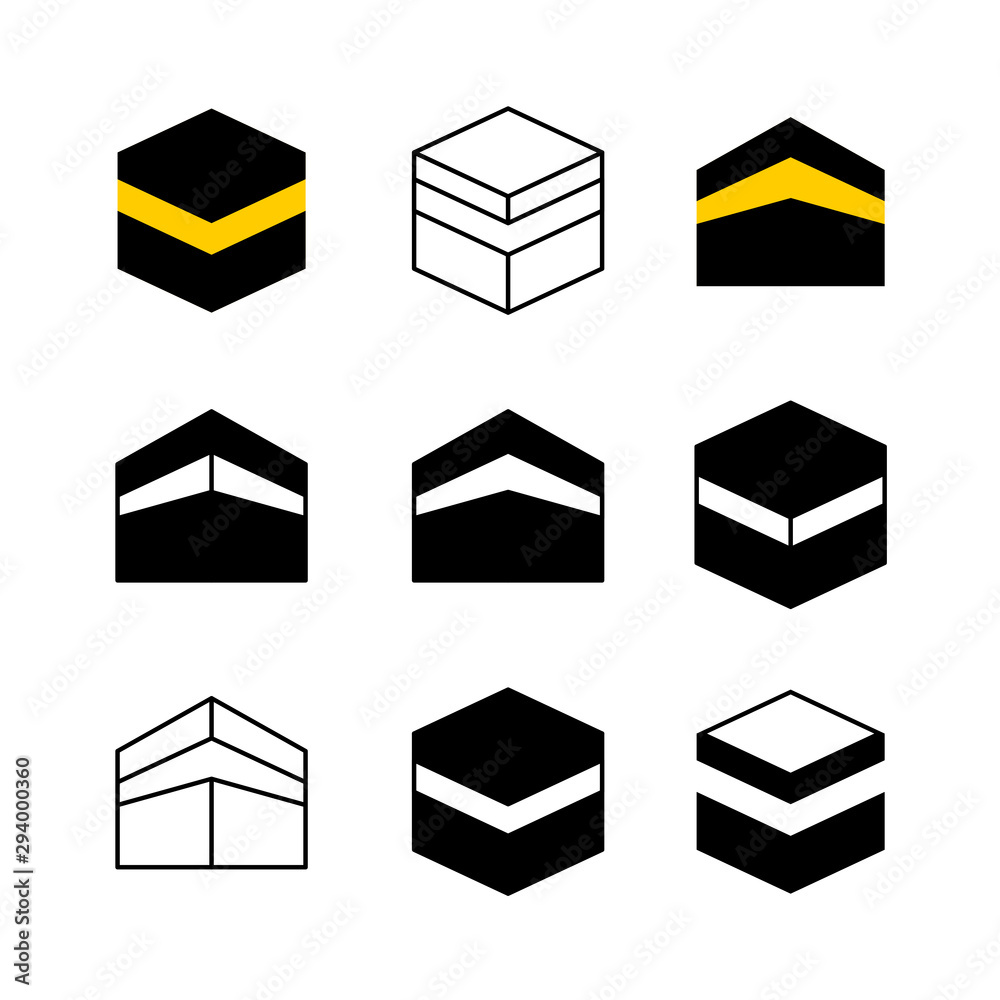 Kaaba in Mecca city set of icons. Simple style cube shape of Saudi ...