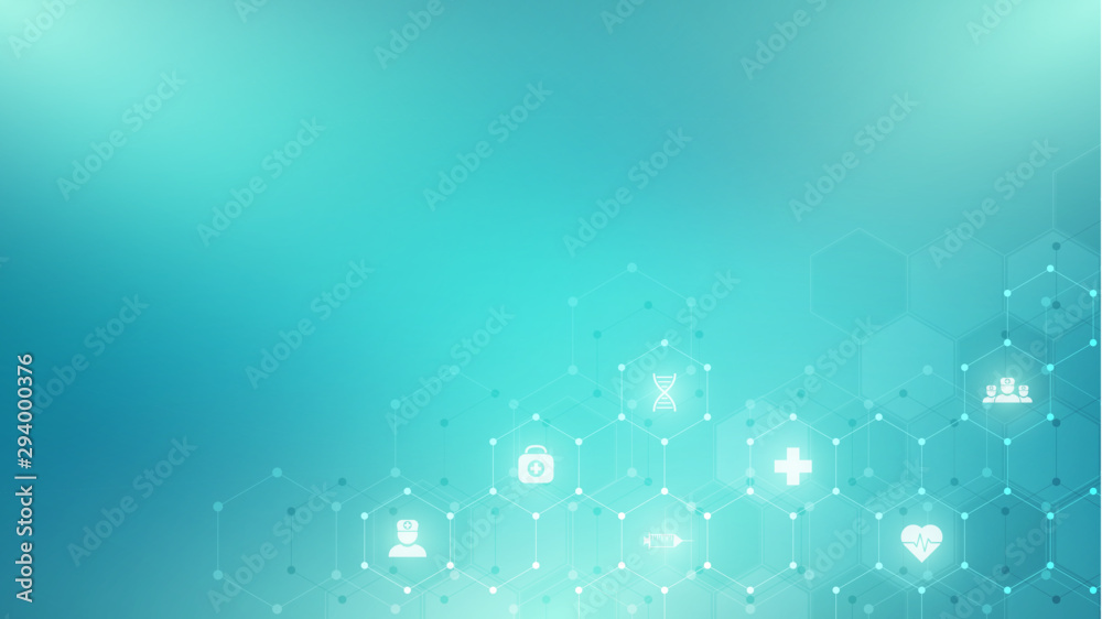 Abstract medical background with flat icons and symbols. Template ...