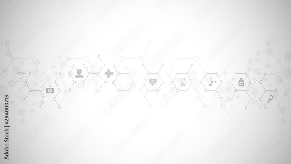 Abstract medical background with flat icons and symbols. Template ...