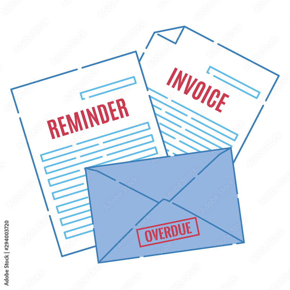 Stack of letters containing an invoice, payment reminder notice and an ...