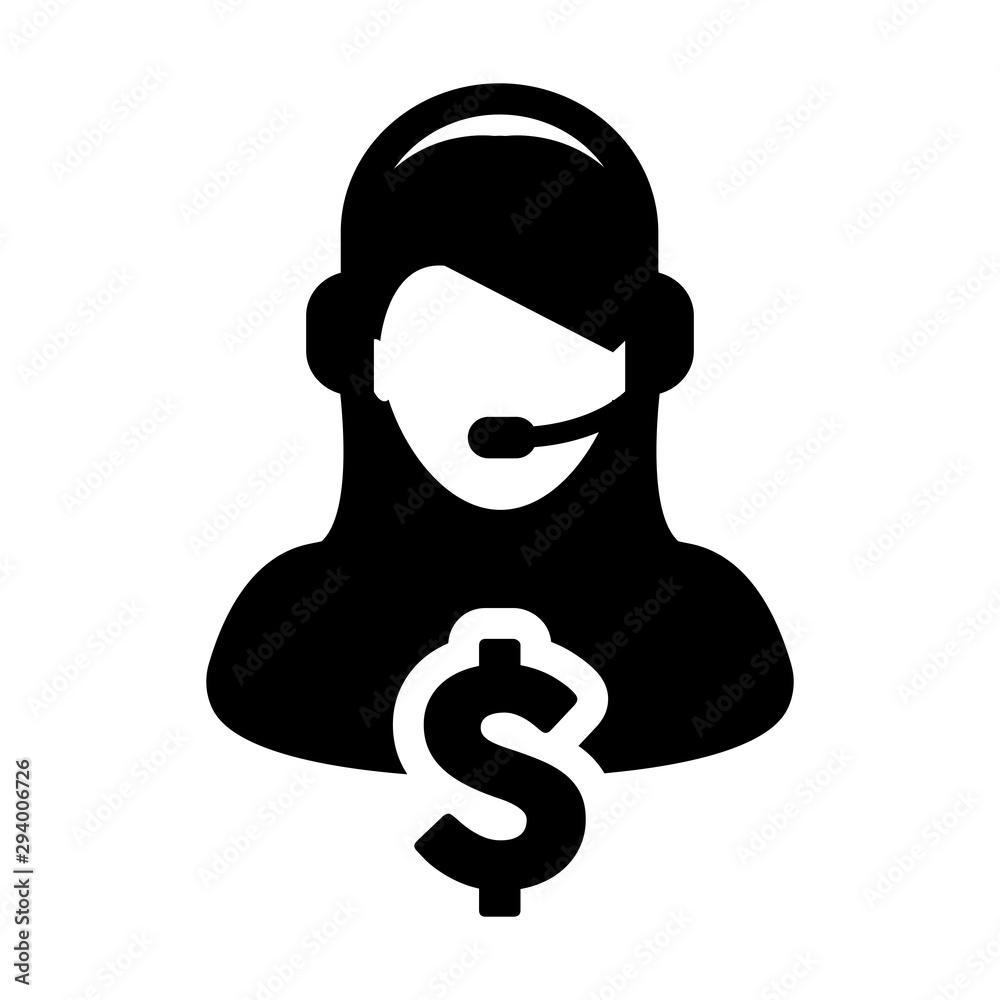 Banking service icon vector and dollar sign money symbol with female ...