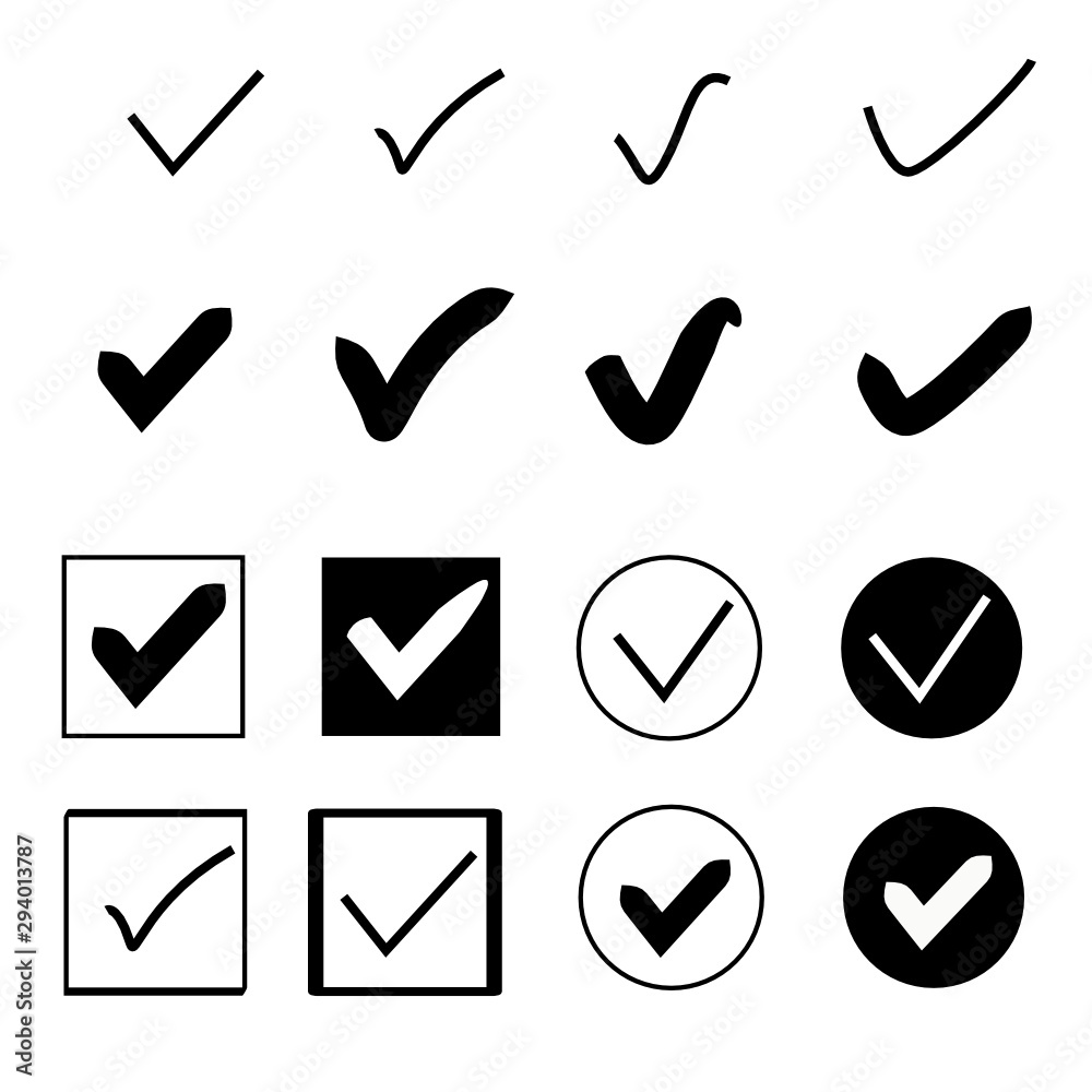 Checkmark or tick mark collection set. Acceptance, approval, right ...