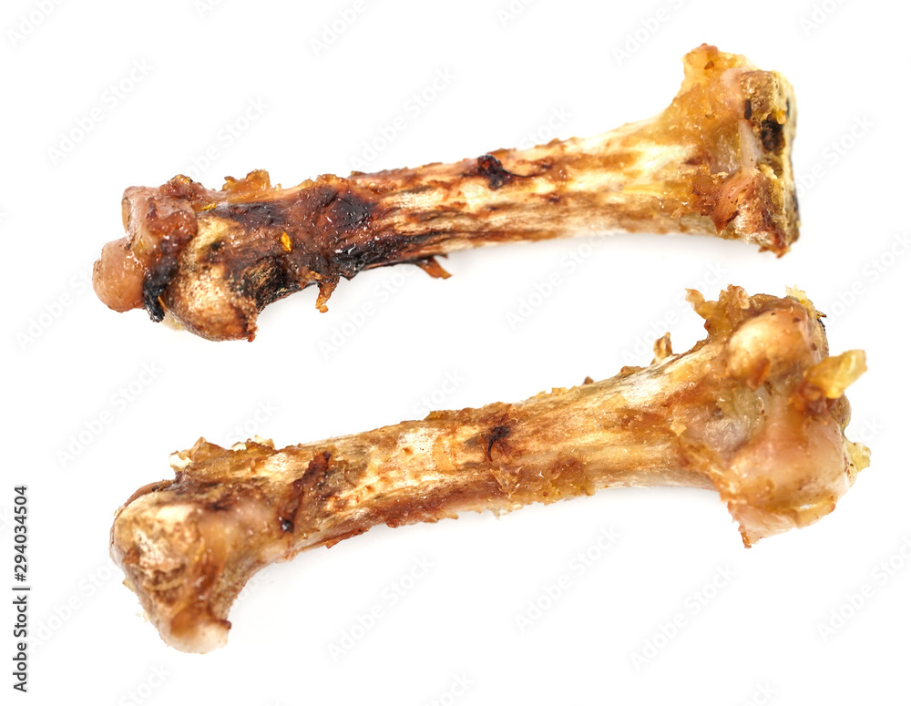 Small bones on a white background. food scraps. chicken bones Stock ...