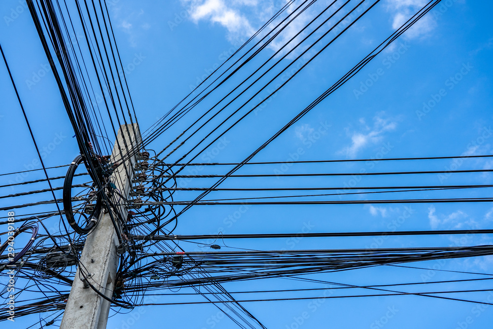 Electric wires in the city that were installed in an orderly fashion ...