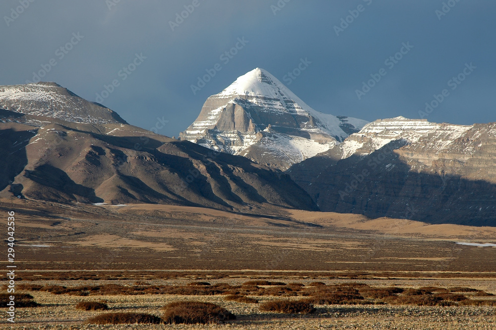 Mountainous landscape. View at Mount Kailash. Tibetan Plateau, Tibet ...