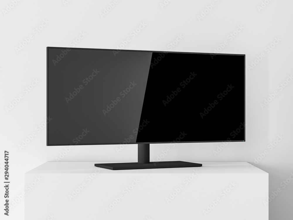 Ultra wide Monitor Mockup with blank screen on white cube Stock ...