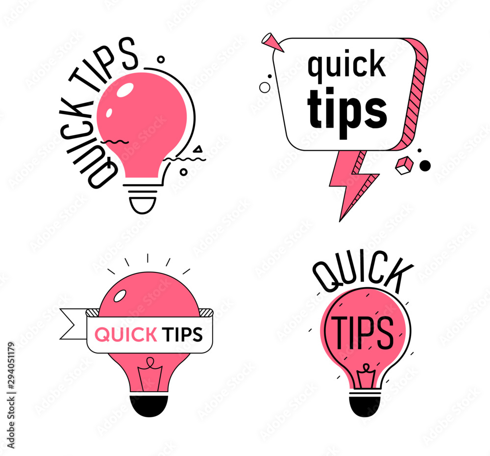 Quick Tips, Helpful Tricks Banners Set Isolated on White Background ...