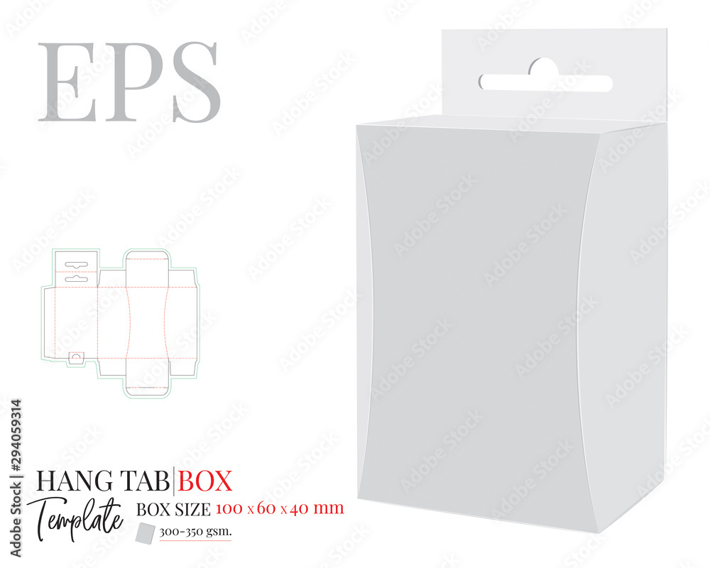 Hang Tab Box Template, Vector with die cut / laser cut layers. Paper ...