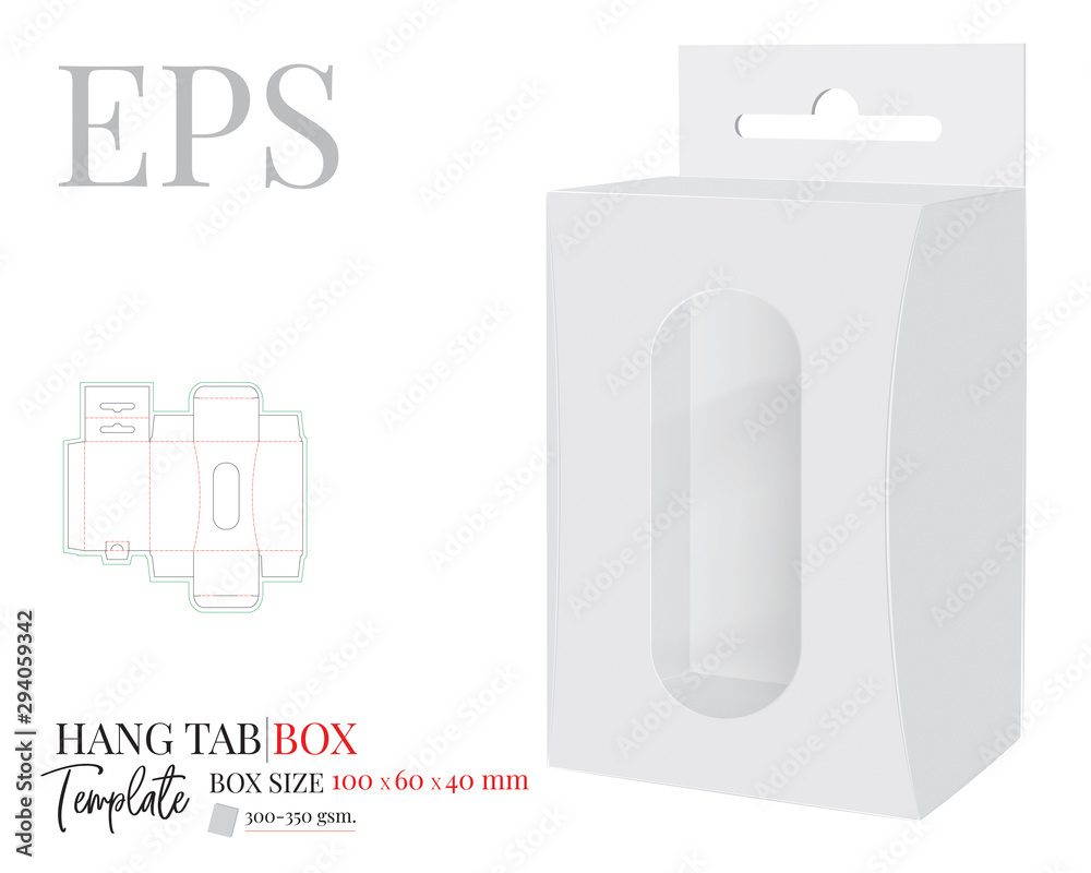Hang Tab Box Template, Vector with die cut / laser cut layers. Paper ...