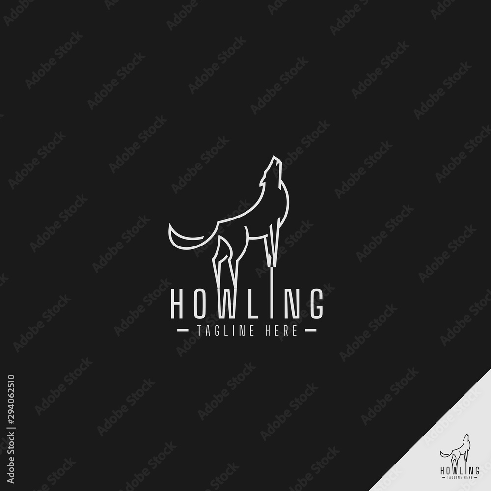 Howling wolf Logo with simple line art concept idea Stock Vector ...