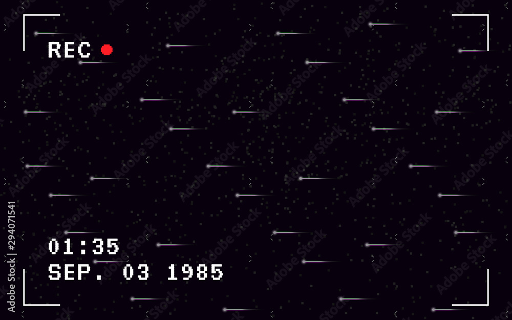 Glitch VHS effect. Old camera template on black background. Retro tape ...