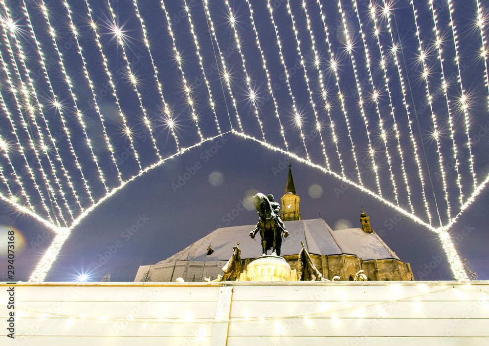 cluj-napoca city center with King Matthias statue and Saint Michael ...