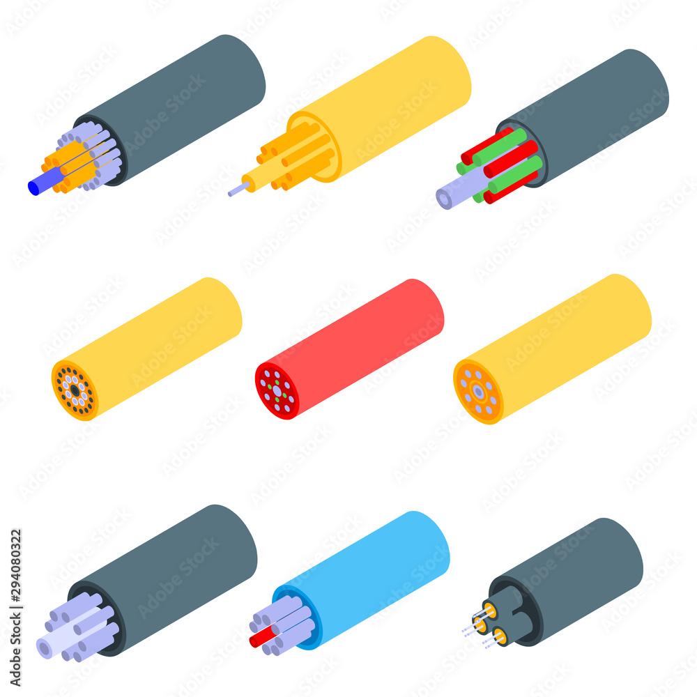 Optical Fiber Icons Set Isometric Set Of Optical Fiber Vector Icons For Web Design Isolated On