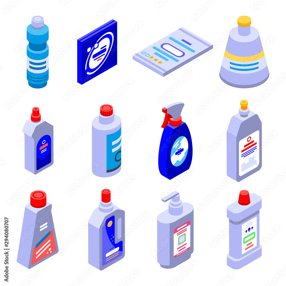 Bleach icons set. Isometric set of bleach vector icons for web design ...