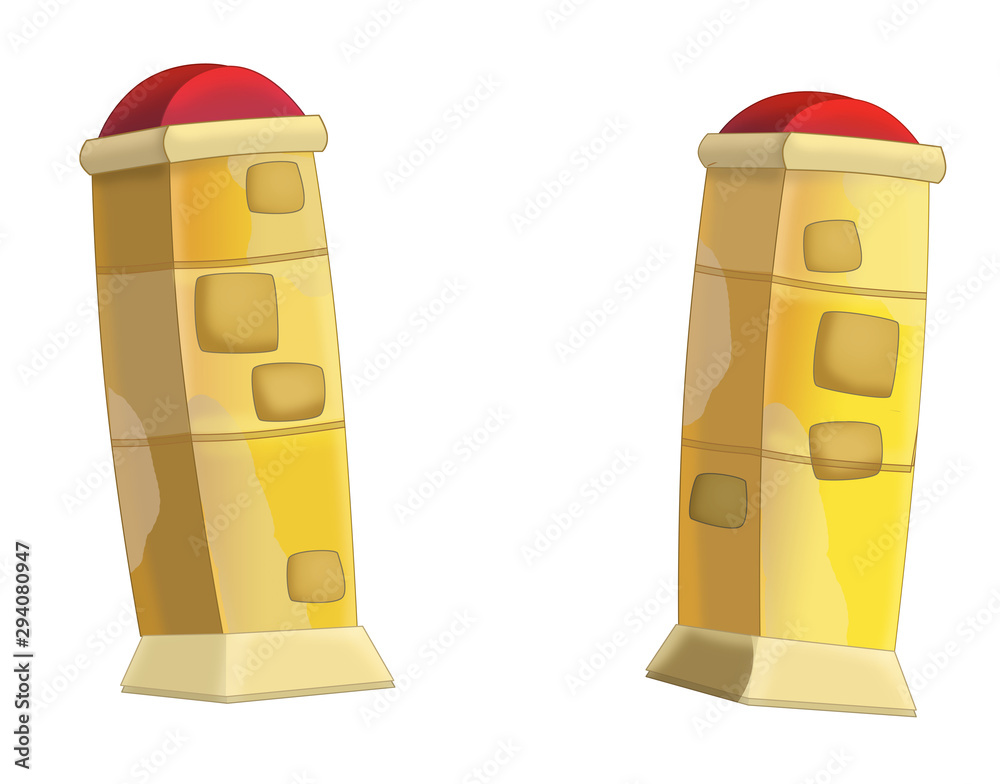 cartoon scene with pillar stone entrance on white background ...