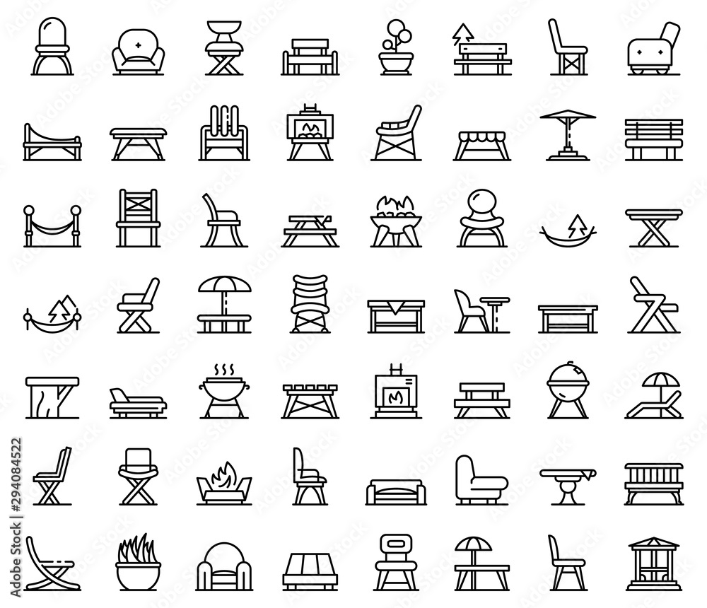 Garden furniture icons set. Outline set of Garden furniture vector ...