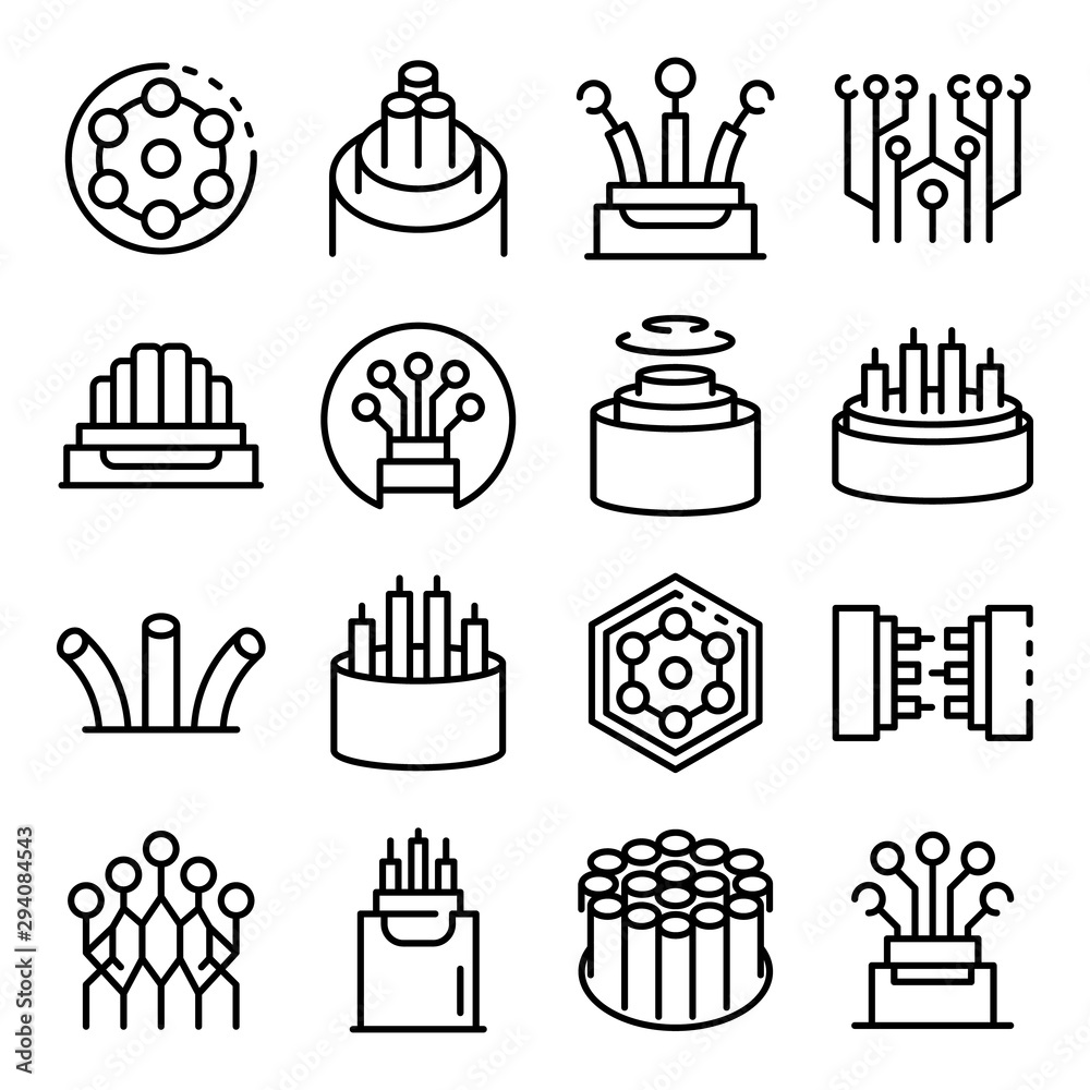 Optical fiber icons set. Outline set of optical fiber vector icons for ...