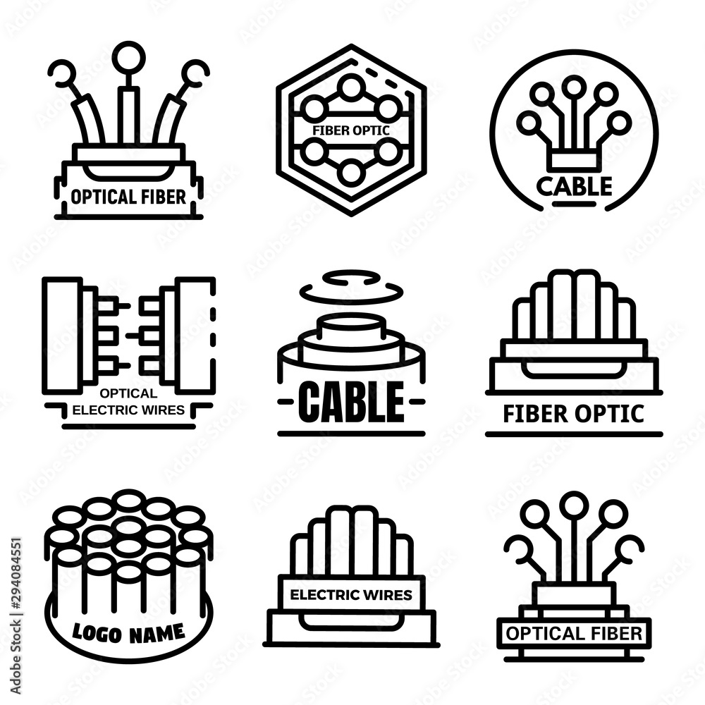 Optical fiber logo set. Outline set of optical fiber vector logo for ...