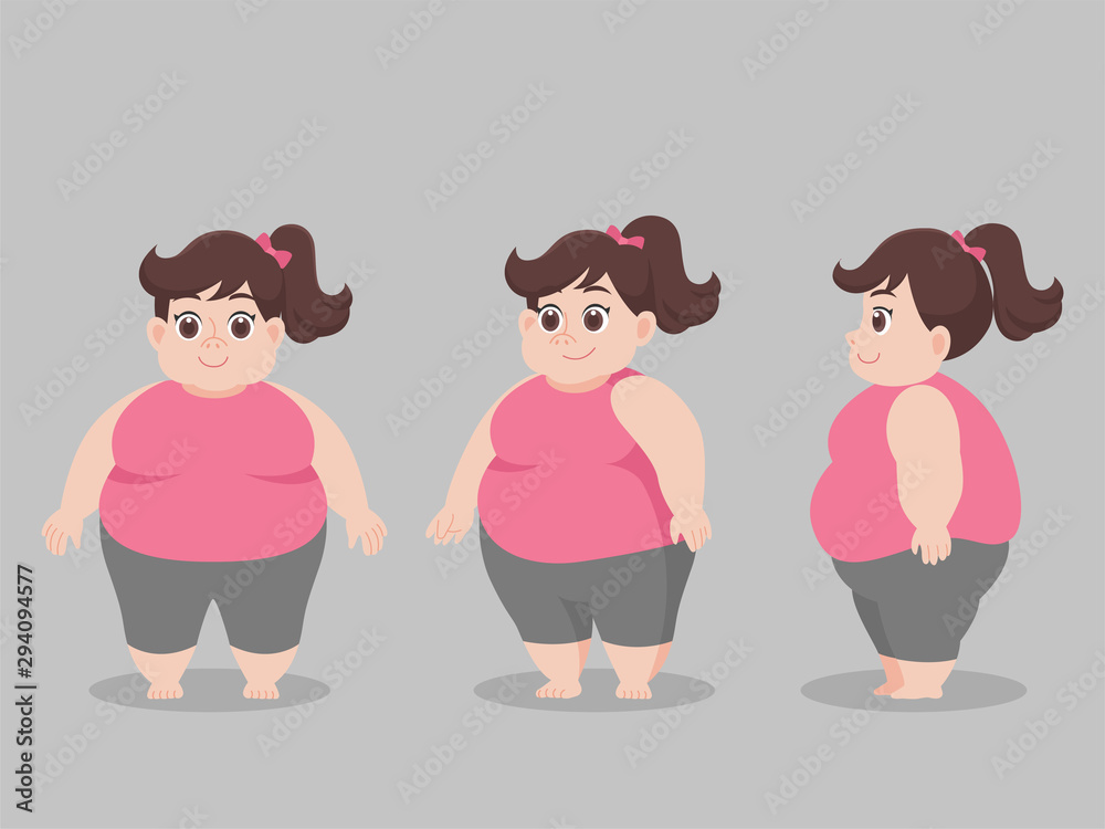 Set of Cute character Big Fat women l for lose weight, diet unhealthy ...