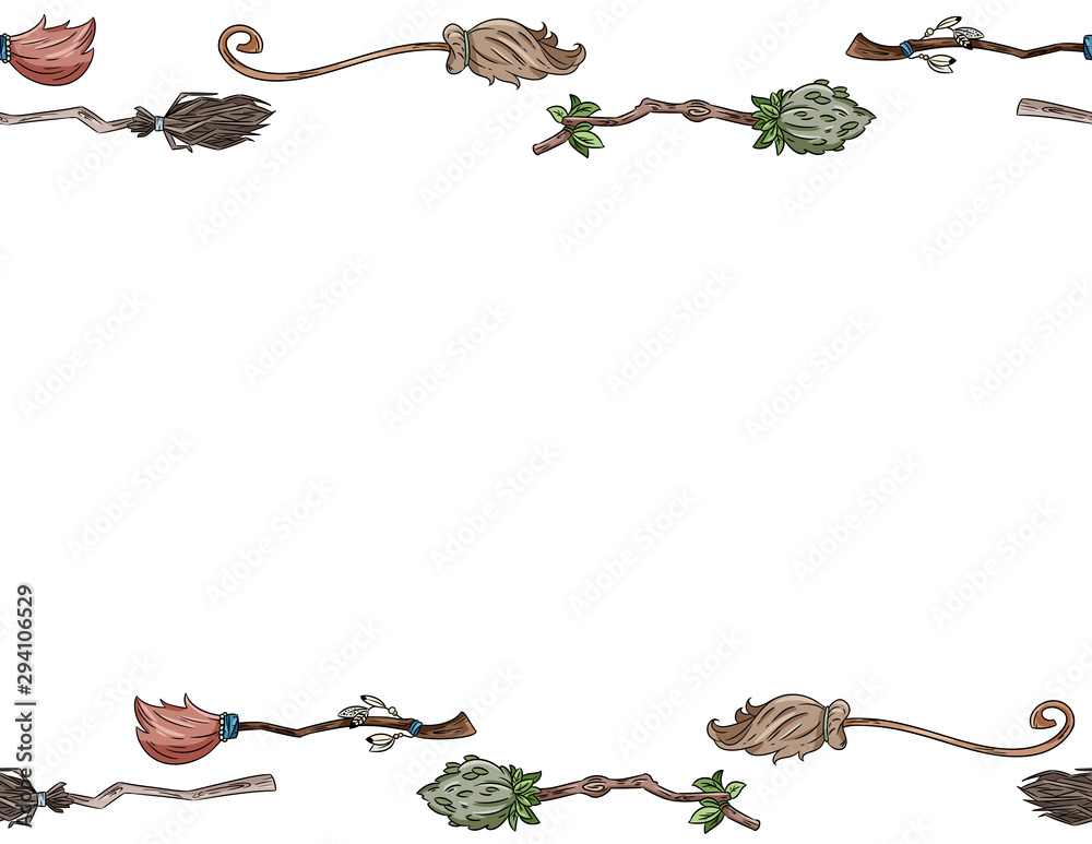 Cute broomstick doodles seamless pattern letter format. Halloween ...