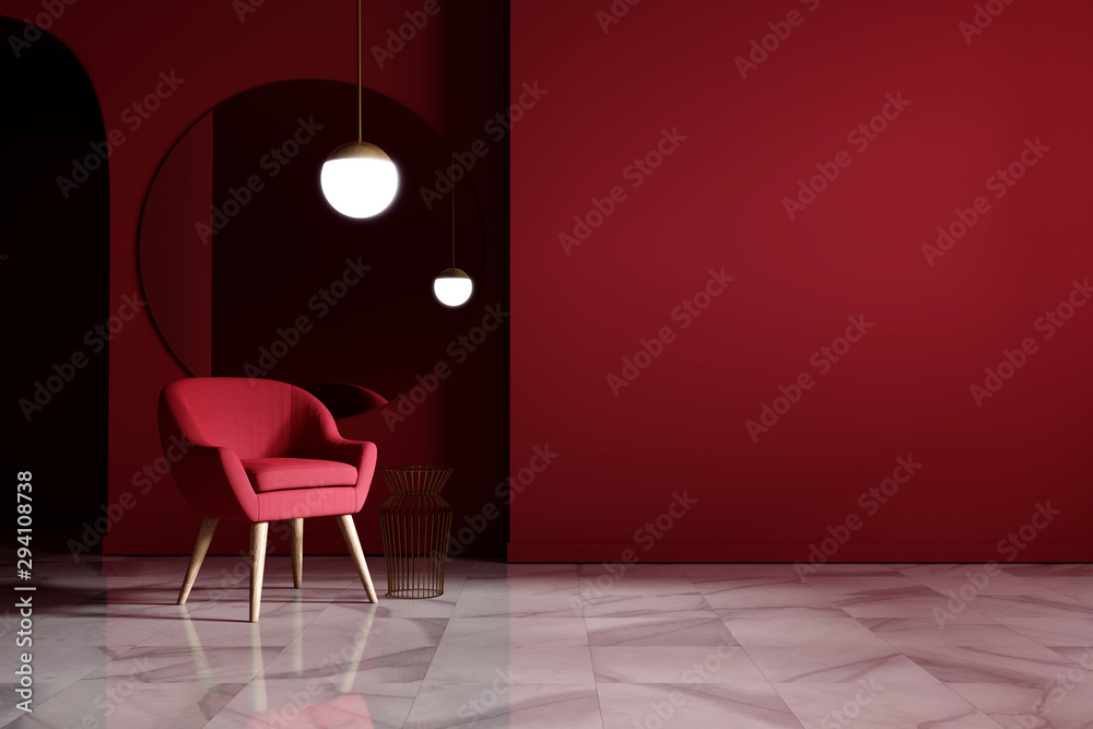 Red room interior design. 3d rendering Stock Illustration | Adobe Stock