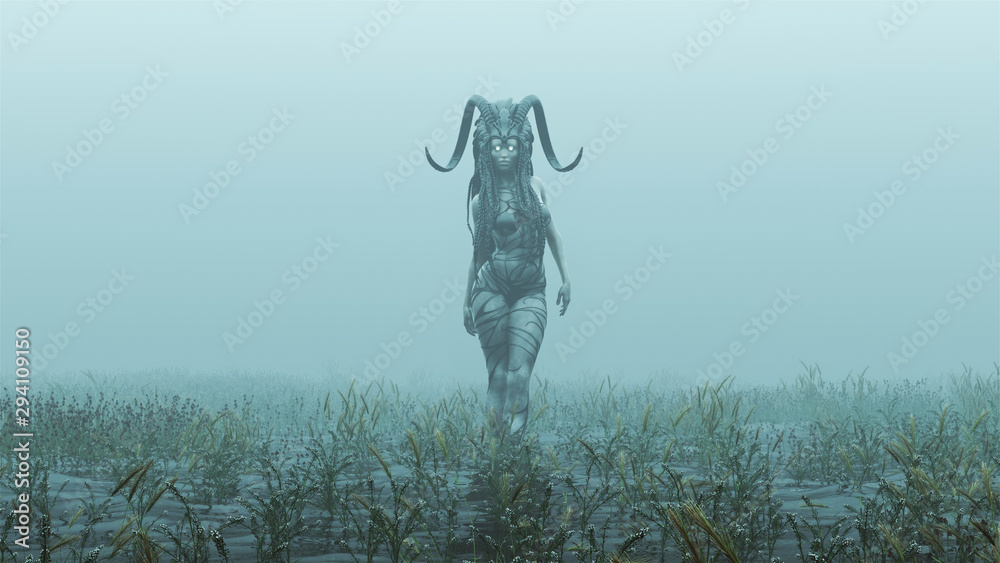 Evil Witch Doctor Spirit in a Tight Web Swimsuit with Head Dress ...