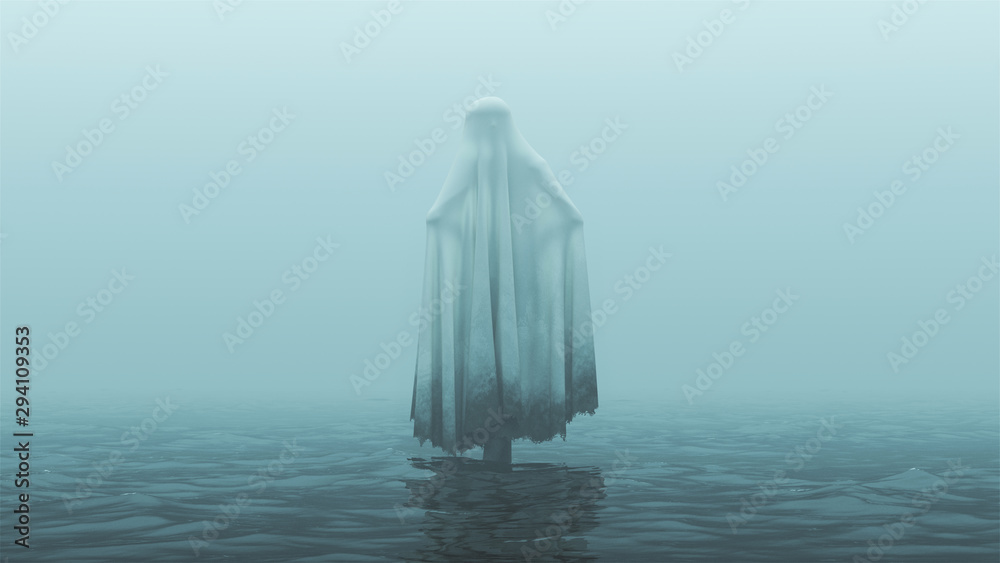 Floating Evil Spirit Ghost with Hands on Hips and Arched Back in a ...
