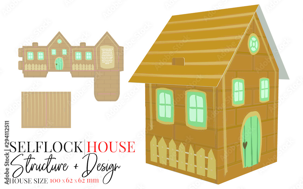 House Box Template, Vector with die cut / laser cut lines. Christmas ...