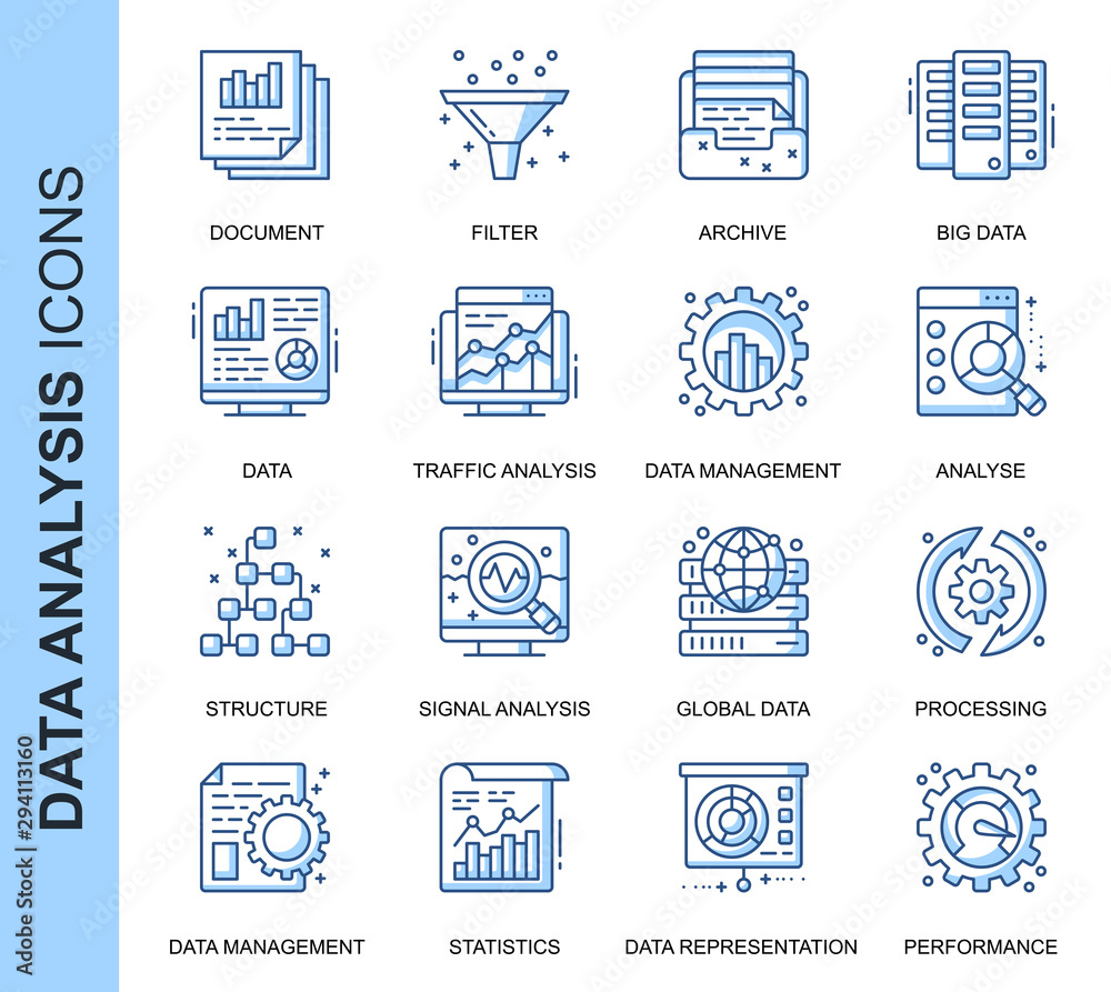 Thin Line Data Analysis Related Vector Icons Set for Website and Mobile ...