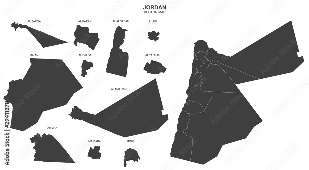 political map of Jordan isolated on white background Stock Vector ...