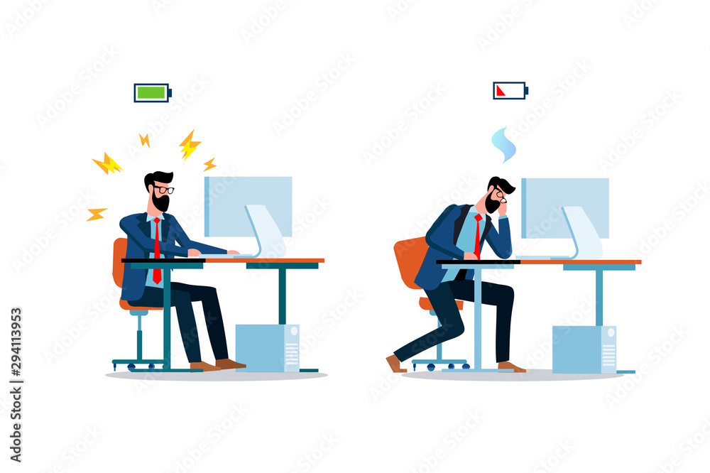 Flat modern vector illustration design of two variants of a worker ...