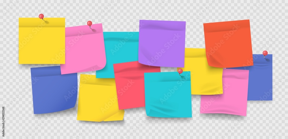 Vecteur Stock Sticky notes. Colored stickers with pins, realistic ...