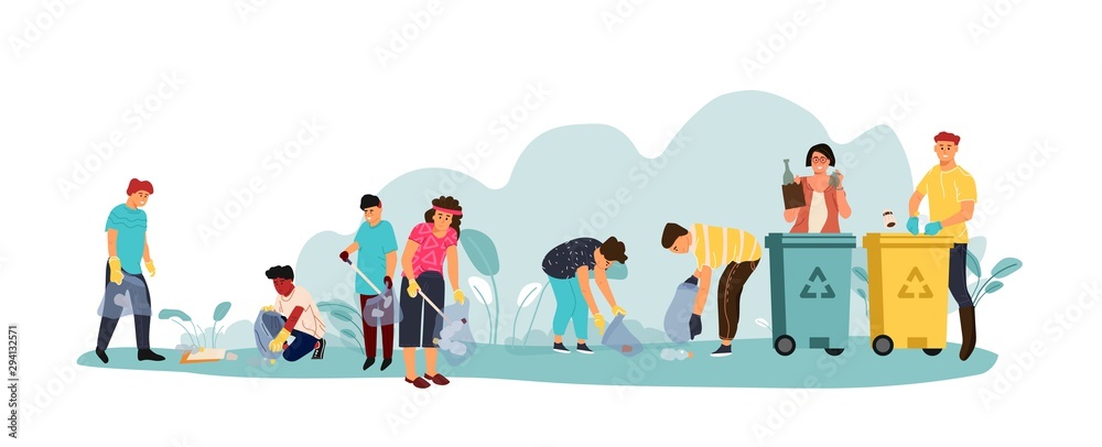 People recycling waste. Diverse cartoon characters clearing area ... People recycling waste. Diverse cartoon characters clearing area ...