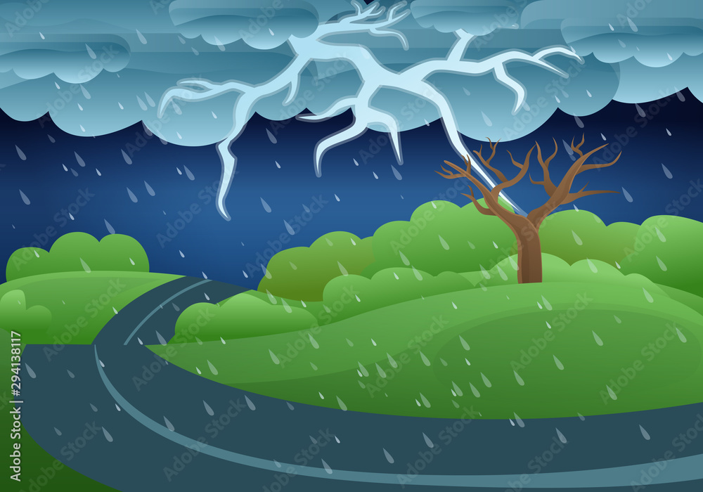 Thunderstorm storm concept banner. Cartoon illustration of thunderstorm ...