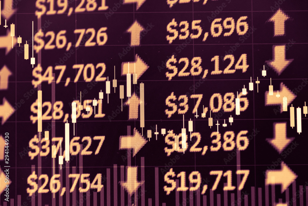Charts of financial instruments with various type of indicators ...