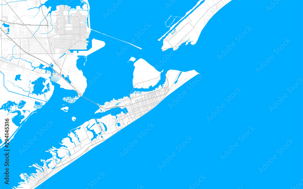 Rich detailed vector map of Galveston, Texas, United States of America ...
