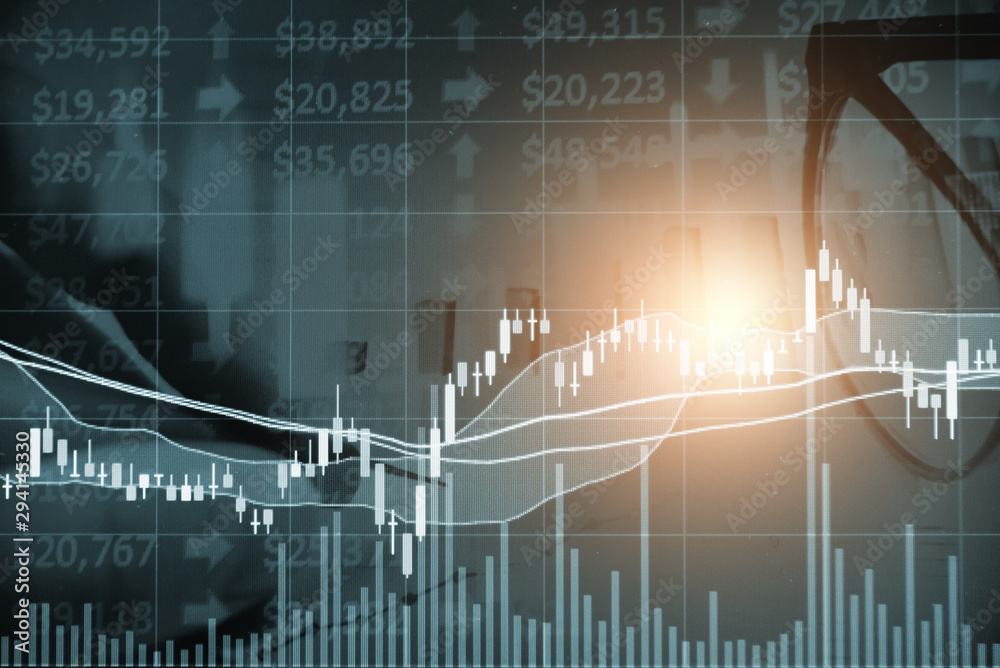 Charts of financial instruments with various type of indicators ...