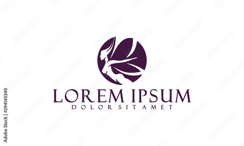 Fallen angel logo template with fairy wing and circle shape in flat ...