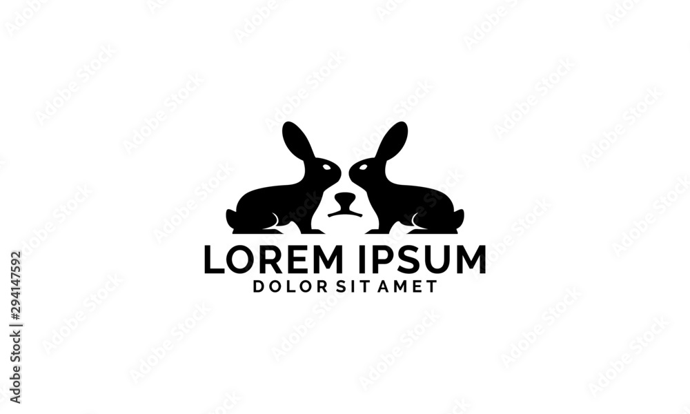 Twin rabbit and dog logo template with gestalt concept in flat design ...