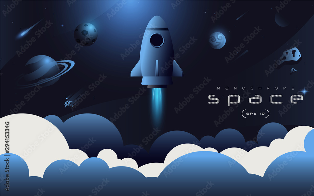 Dark blue space vector EPS. Solar system background with astronaut ...