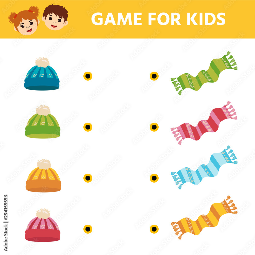 Game for children. Winter christmas matching game .Connect colorful ...